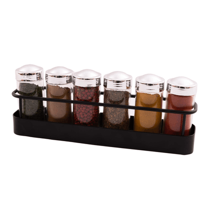 Wire spice rack with 6 jars matt black | PV-CHR-3151 | LivWise